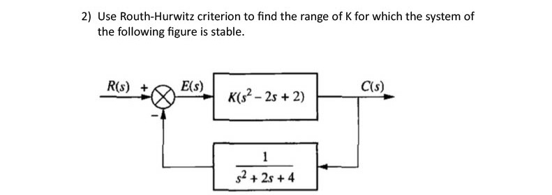 Solved 2) Use Routh-Hurwitz criterion to find the range of K | Chegg.com