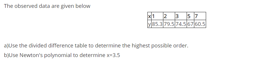 Solved a)Use the divided difference table to determine the | Chegg.com