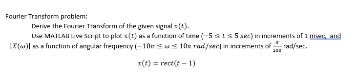 Solved Fourier Transform problem: Derive the Fourier | Chegg.com