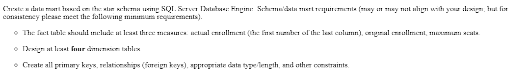 Create a data mart based on the star schema using SQL | Chegg.com
