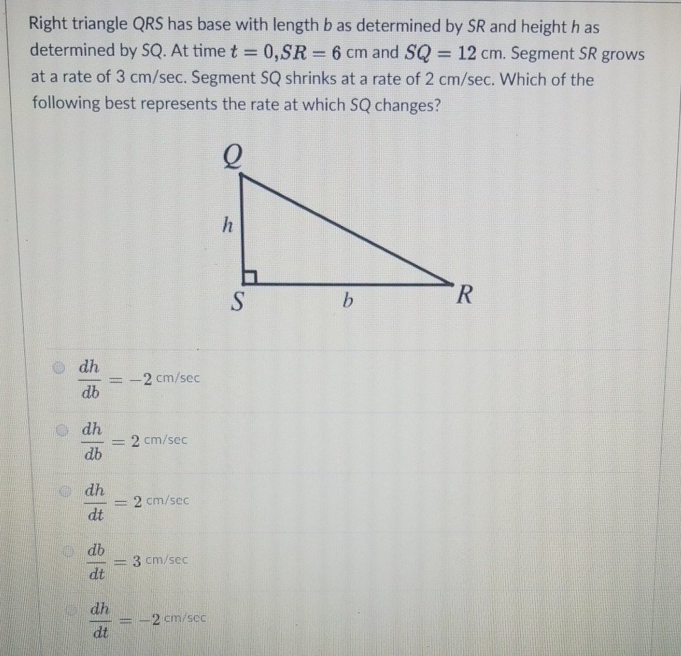 Solved Right triangle QRS has base with length b as | Chegg.com