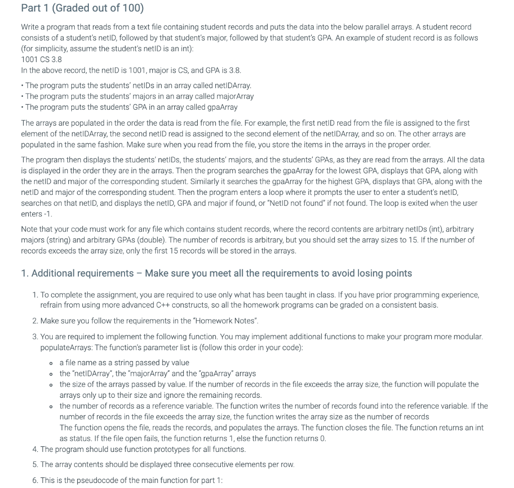 Solved Part 1 (Graded out of 100) Write a program that reads | Chegg.com