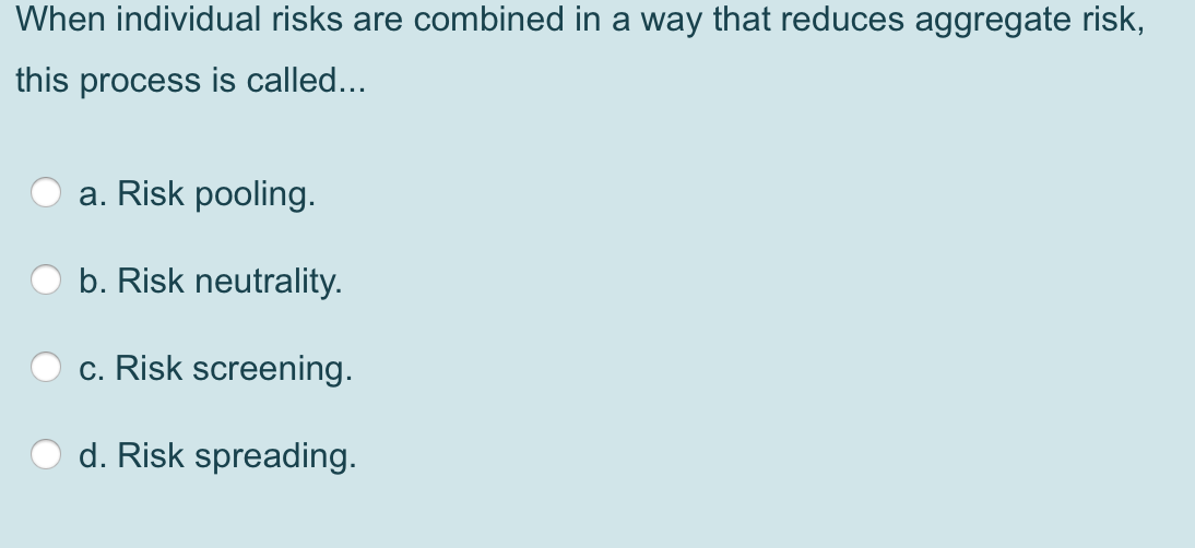Solved When individual risks are combined in a way that | Chegg.com