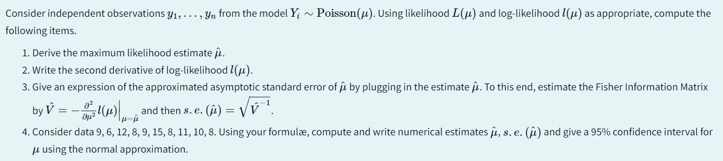 Solved Consider independent observations y1,…,yn from the | Chegg.com