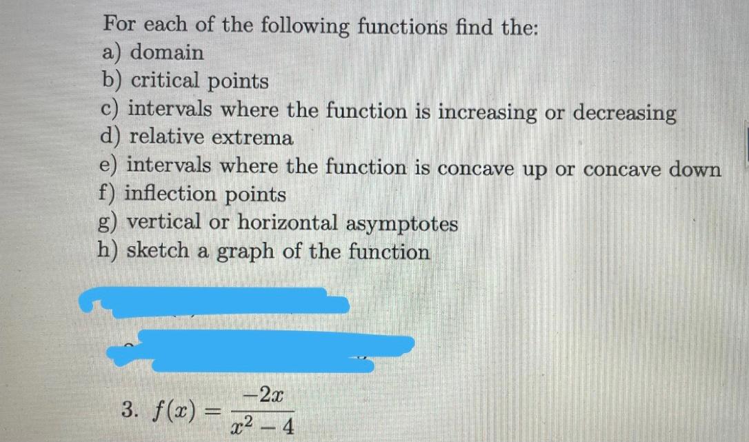 Solved For each of the following functions find the: a) | Chegg.com