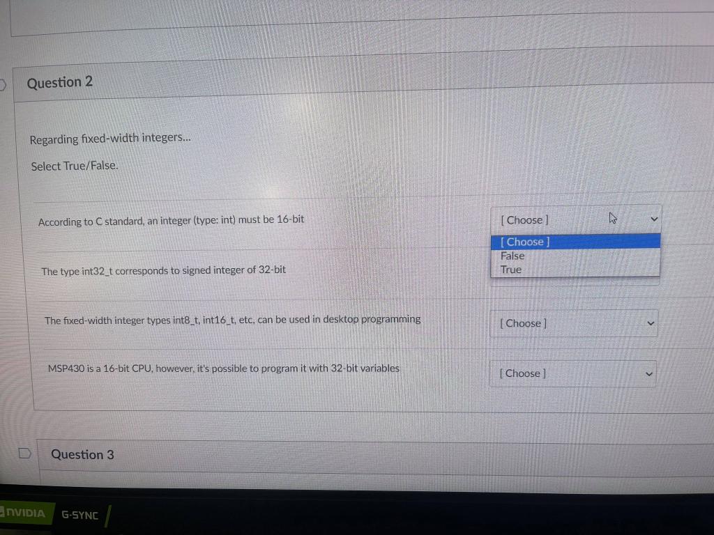 Solved D Question 2 Regarding fixed-width integers... Select | Chegg.com