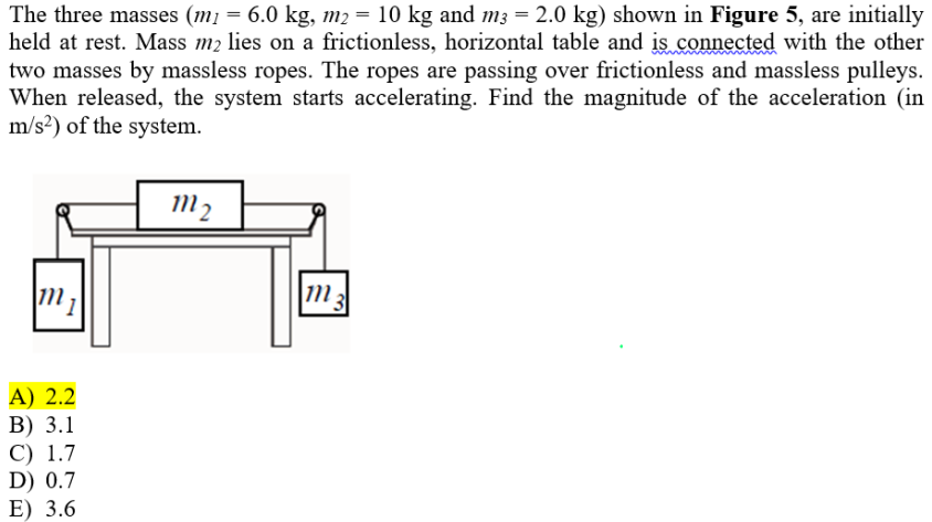 Solved The three masses (m1 = 6.0 kg, m2 = 10 kg and m3 = | Chegg.com