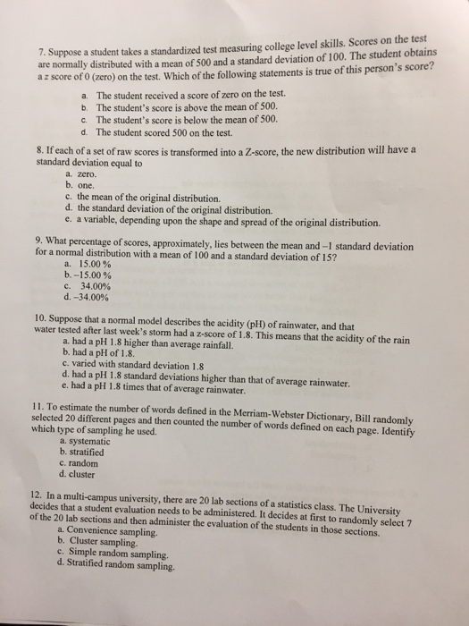 Solved Suppose a student takes a standardized test measuring | Chegg.com
