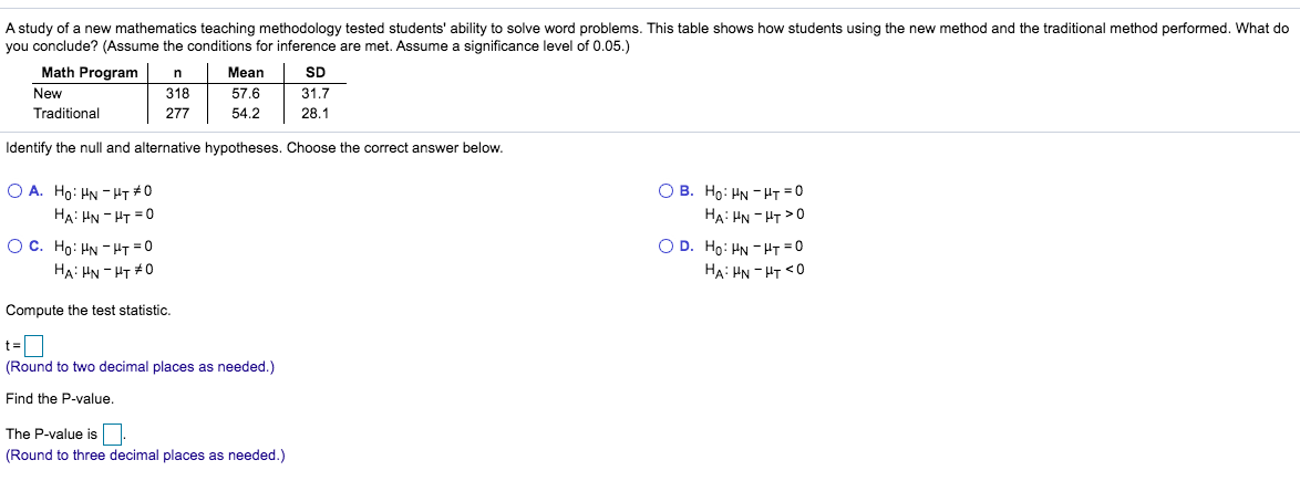 Solved A study of a new mathematics teaching methodology | Chegg.com