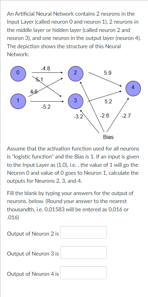 Solved An Artificial Neural Network contains 2 neurons in | Chegg.com