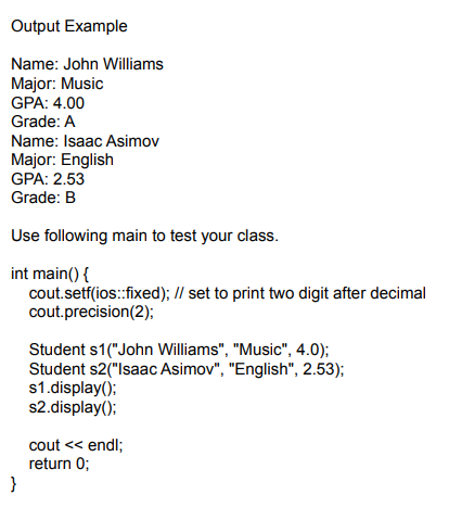 Solved Implement a class: a. A Student class with a private | Chegg.com