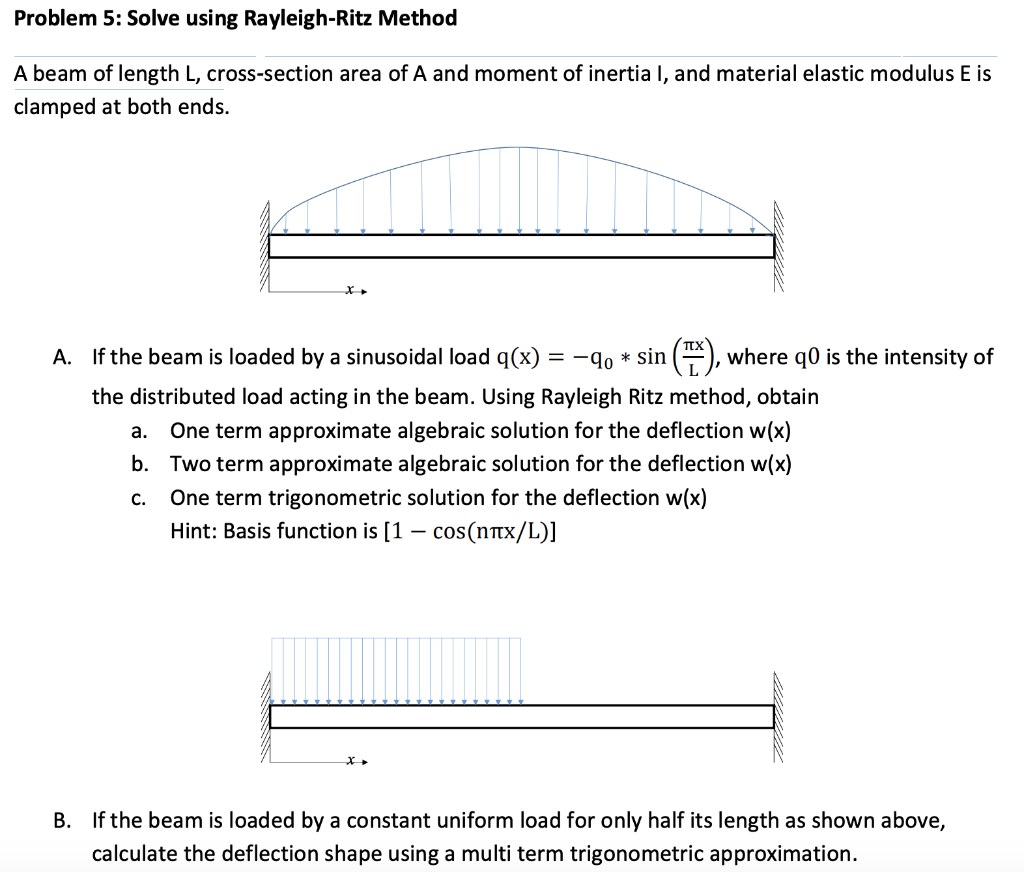 Problem 5: Solve using Rayleigh-Ritz Method A beam of | Chegg.com