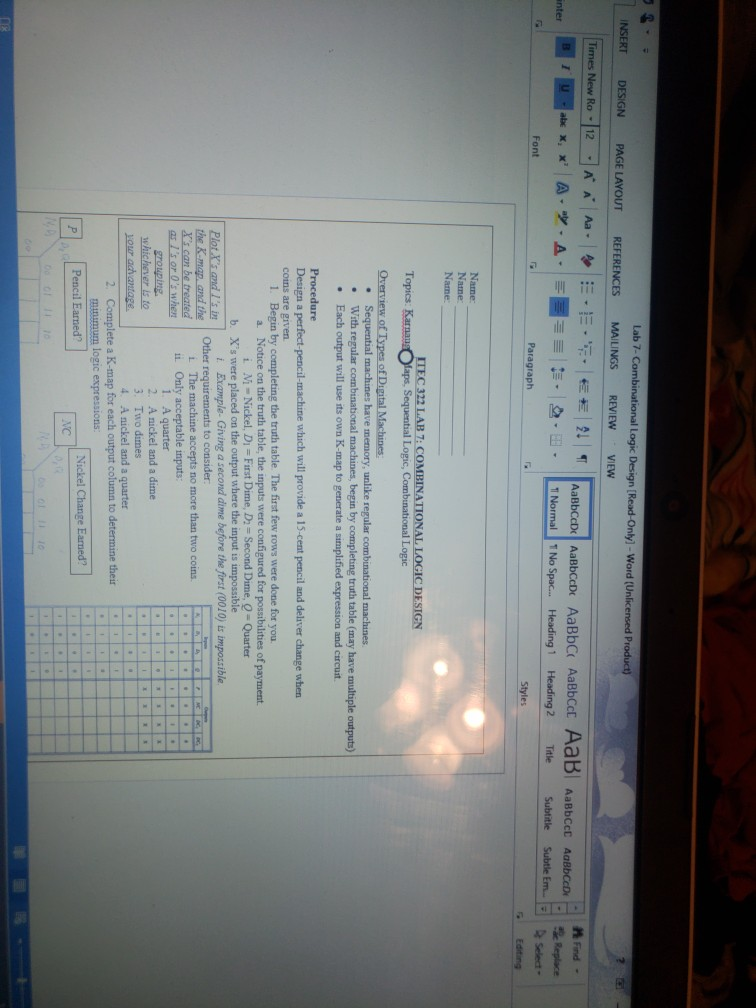 Solved Lab 7- Combinational Logic Design [Read-Only] - Word | Chegg.com