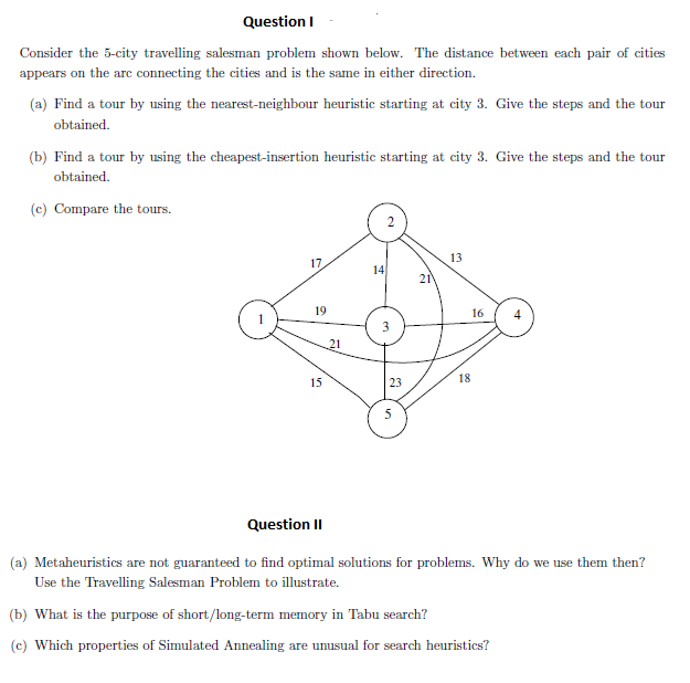 Question I Consider the 5-city travelling salesman | Chegg.com