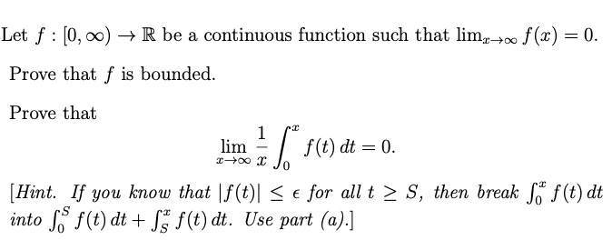 Solved Let f:[0,∞)→R be a continuous function such that | Chegg.com