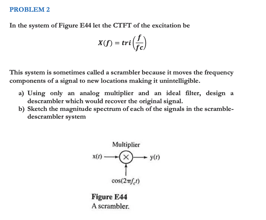 Solved PROBLEM 2In the system of Figure E44 ﻿let the CTFT of | Chegg.com