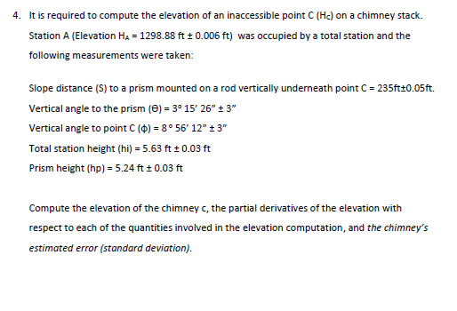Solved It is required to compute the elevation of an | Chegg.com