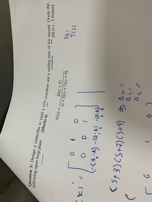 Solved Questio following open-loop plant n 3: Design a | Chegg.com