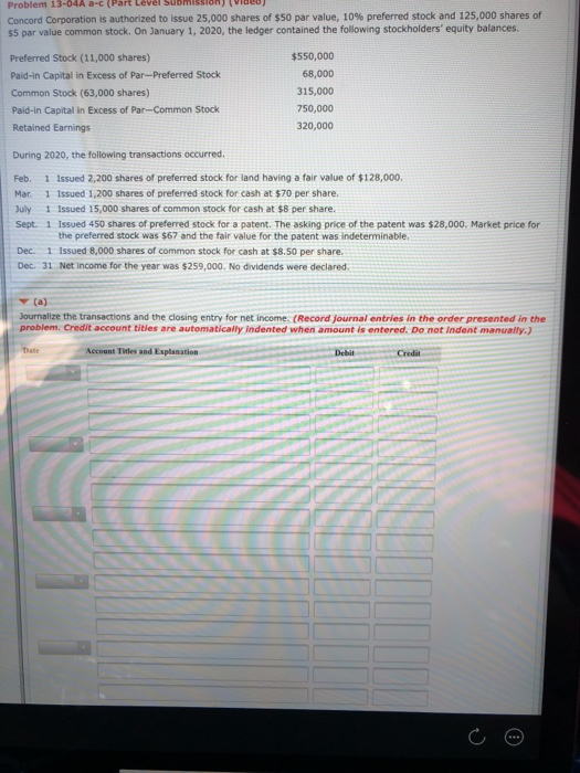 Solved Problem 13-04A a-c (Part Level submission) twdeo | Chegg.com
