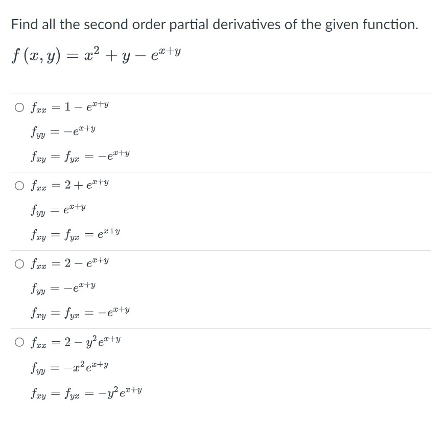 Solved Find all the second order partial derivatives of the | Chegg.com