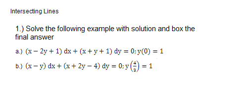 Solved Intersecting Lines 1.) Solve the following example | Chegg.com