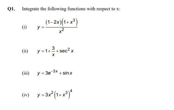 Solved Q1. Integrate the following functions with respect to | Chegg.com