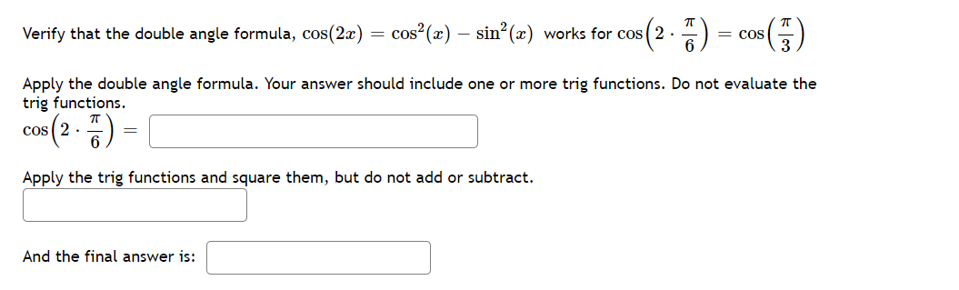 Solved Verify that the double angle formula, cos(2x) cos”(x) | Chegg.com