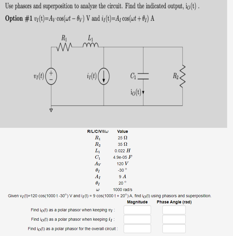 Solved Use phasors and superposition to analyze the circuit. | Chegg.com