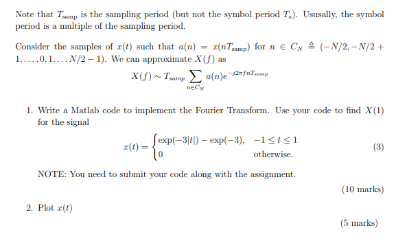 1 Implementation of Fourier Transform Recall the | Chegg.com