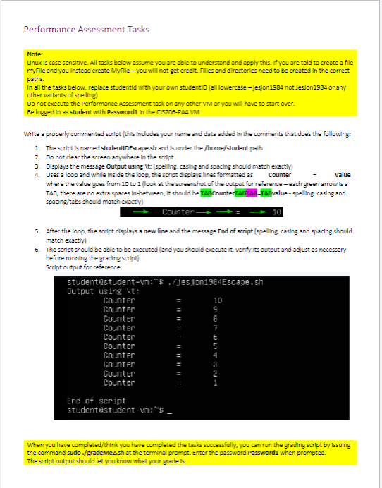 Solved Performance Assessment Tasks Note: LInux is case | Chegg.com