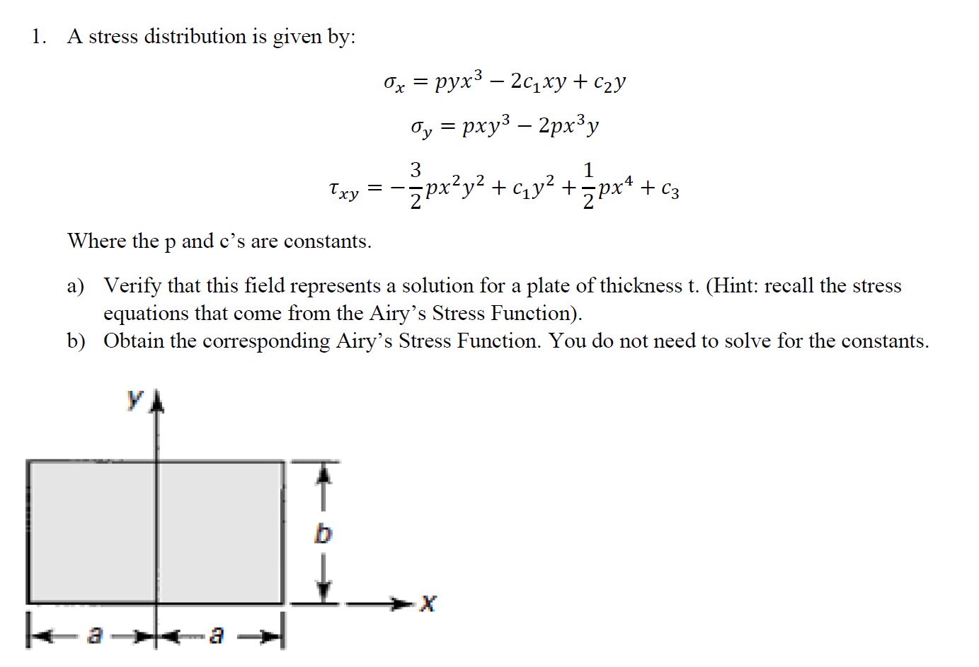 Solved 1. A stress distribution is given by: | Chegg.com