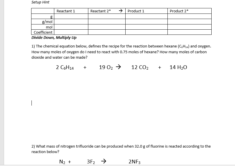 Solved Setup Hint Reactant 1 Reactant 2* → Product 1 Product | Chegg.com