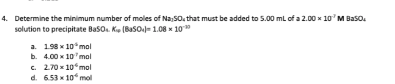 Solved 4. Determine the minimum number of moles of Na2SO4 | Chegg.com