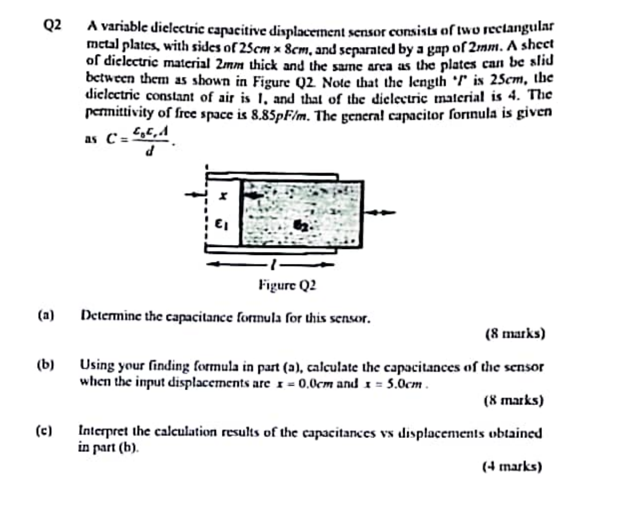 Q2 A variable dielectric capucitive displacement | Chegg.com Q2 A variable dielectric capucitive displacement | Chegg.com