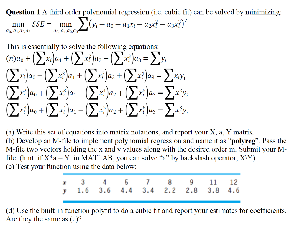 Solved ion 1 A Third Order Polynomial Regression i e Chegg