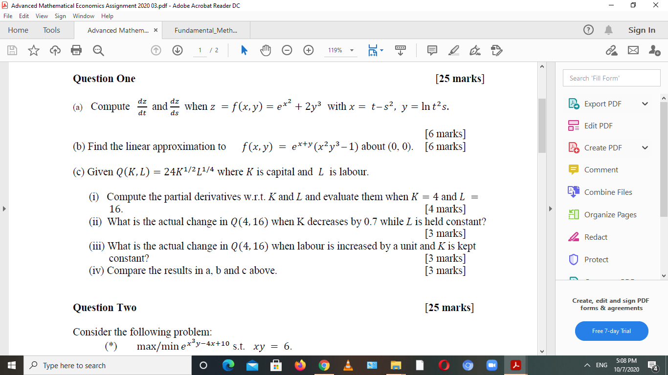 Solved - х A Advanced Mathematical Economics Assignment 2020 | Chegg.com