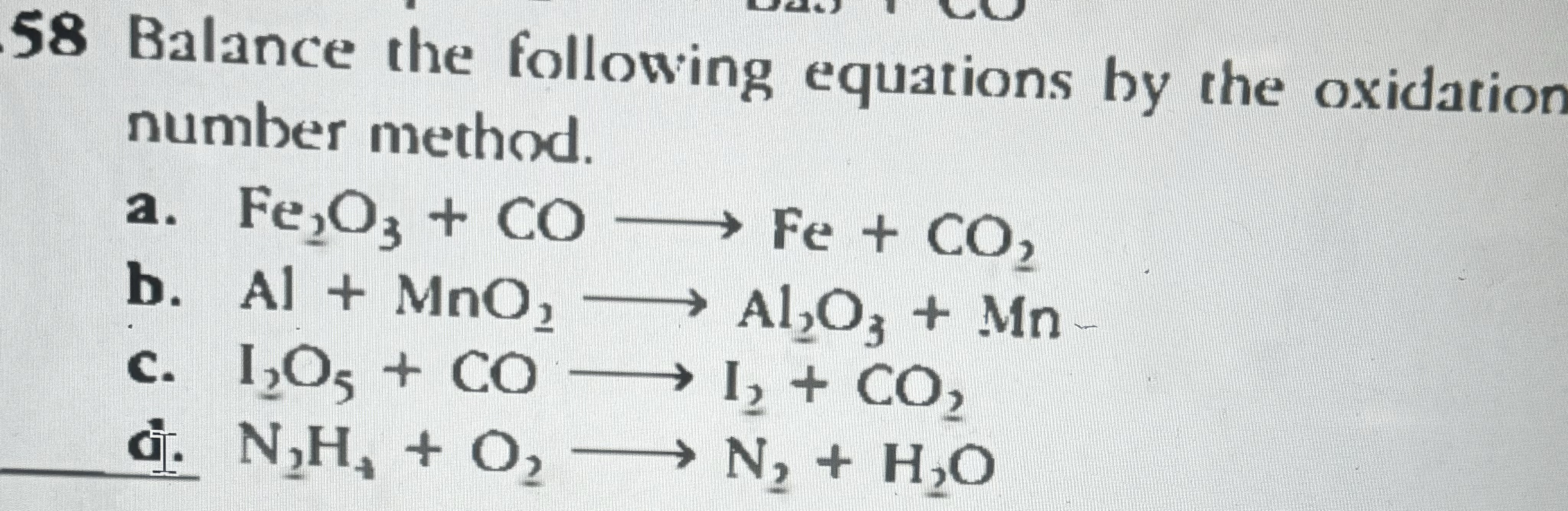 Solved Balance the following equations by the oxidation | Chegg.com