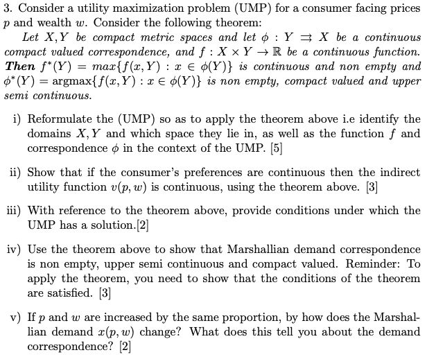 Solved 3 Consider A Utility Maximization Problem Ump For