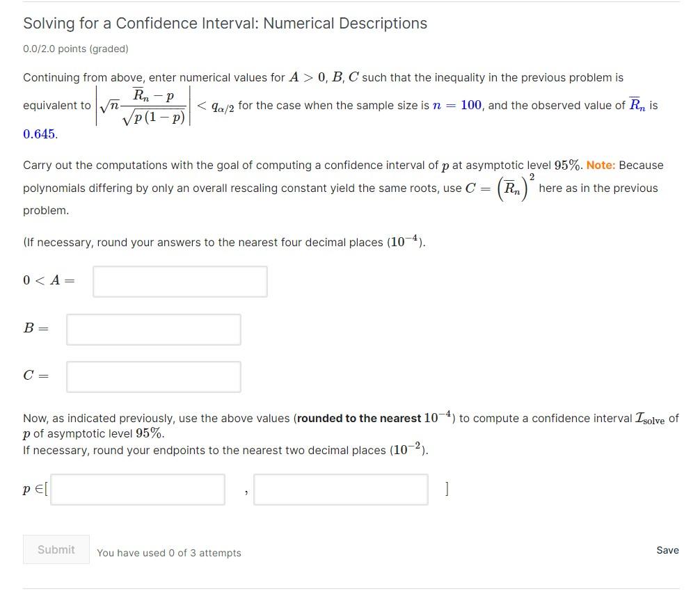 Solved Solving for a Confidence Interval: Numerical | Chegg.com