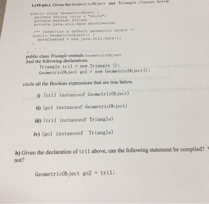 Solved 1.(10 pts.) Given the Geometricobject and Triangle | Chegg.com