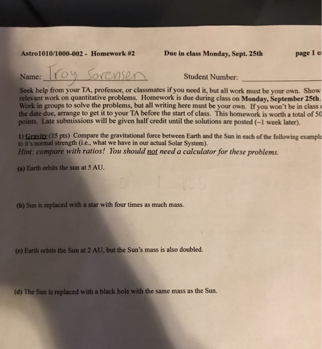 Solved Astro!010/1000-002- Homework #2 Due in class Monday, | Chegg.com
