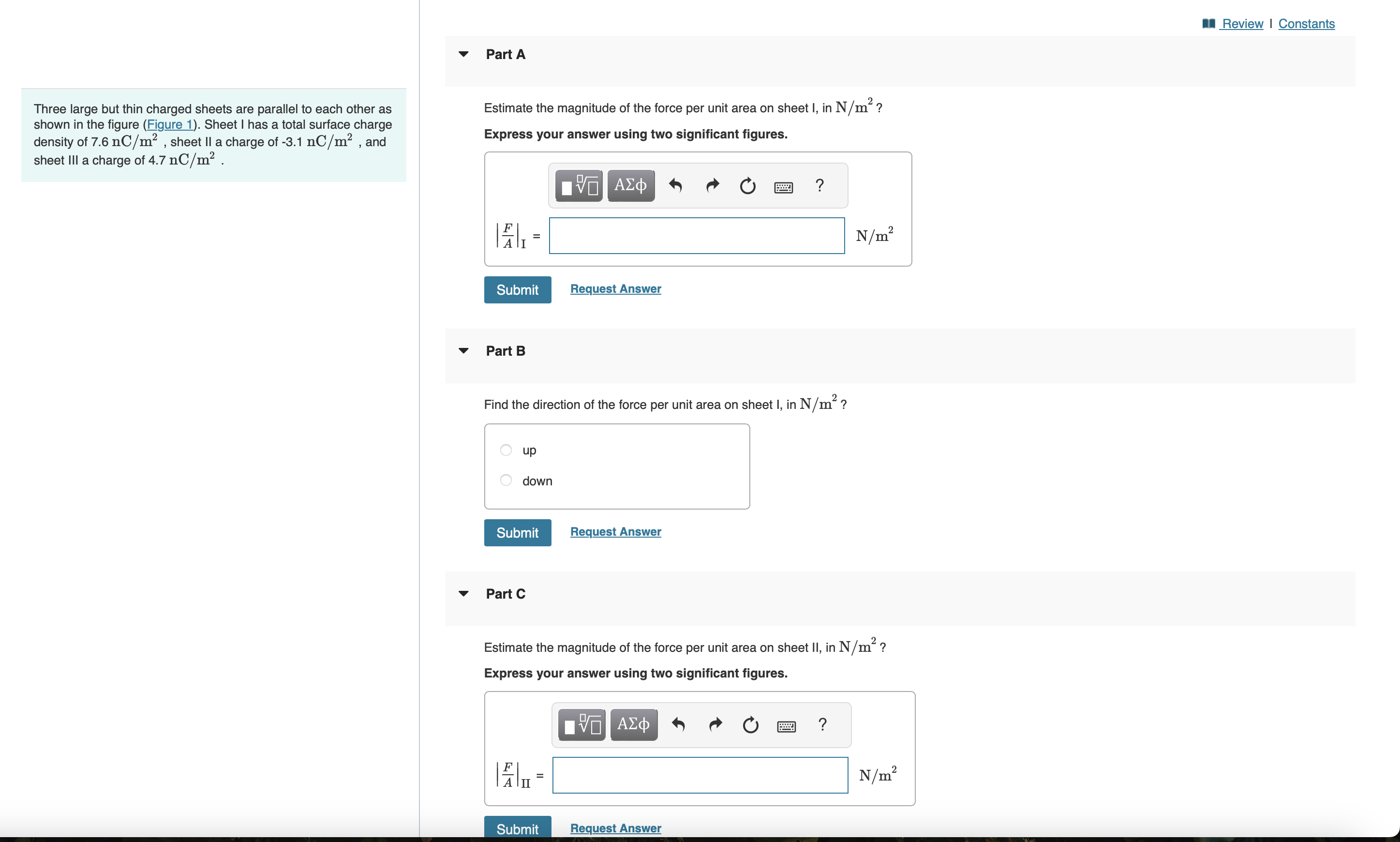 Solved Three large but thin charged sheets are parallel to | Chegg.com