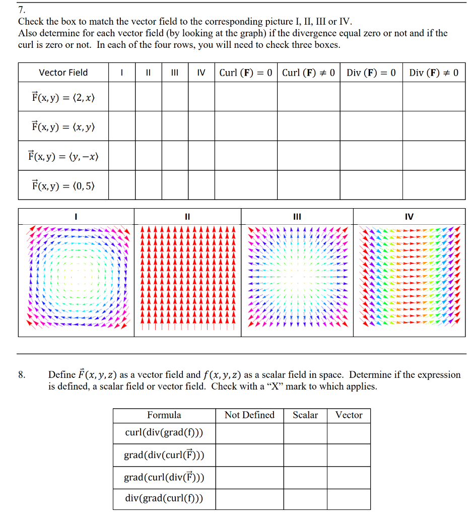Solved 7. Check the box to match the vector field to the | Chegg.com