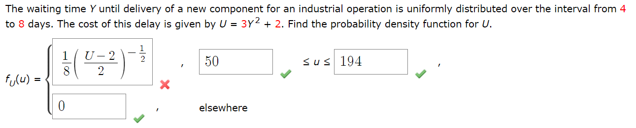 Solved The waiting time Y ﻿until delivery of a new component | Chegg.com