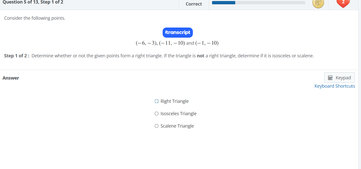 Solved (-6,-3),(-11,-10) ﻿and (-1,-10)Step 1 ﻿of 2: | Chegg.com
