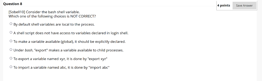Solved Question 6 4 points Save Answer builtin in bash | Chegg.com