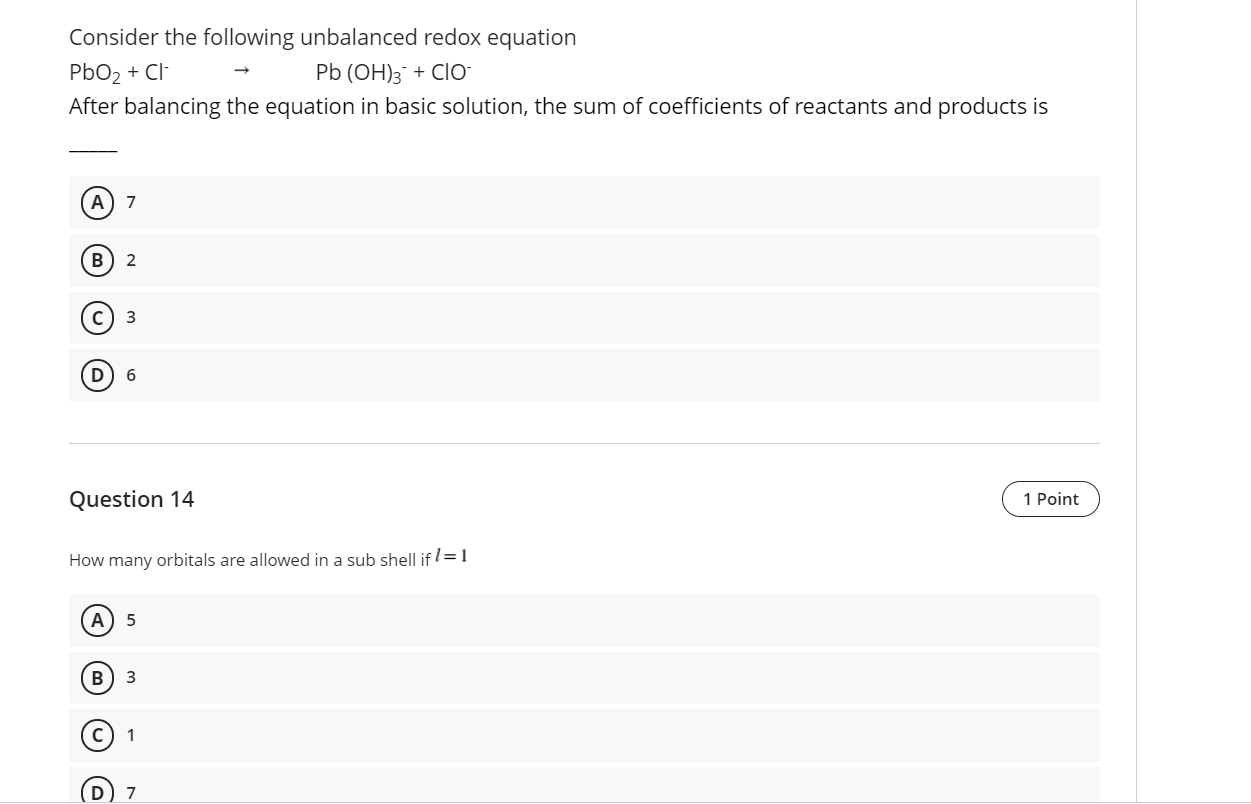Solved Consider the following unbalanced redox equation PbO2 | Chegg.com