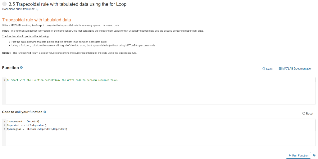 3.5 Trapezoidal rule with tabulated data using the | Chegg.com