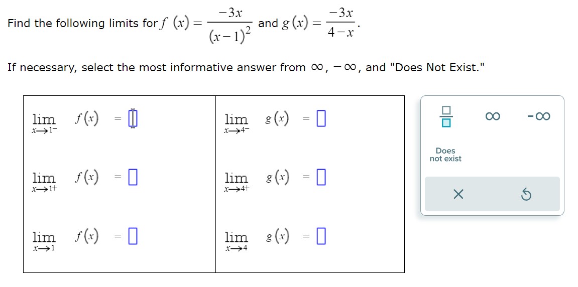 Solved Find the following limits for f(x)=(x−1)2−3x and | Chegg.com