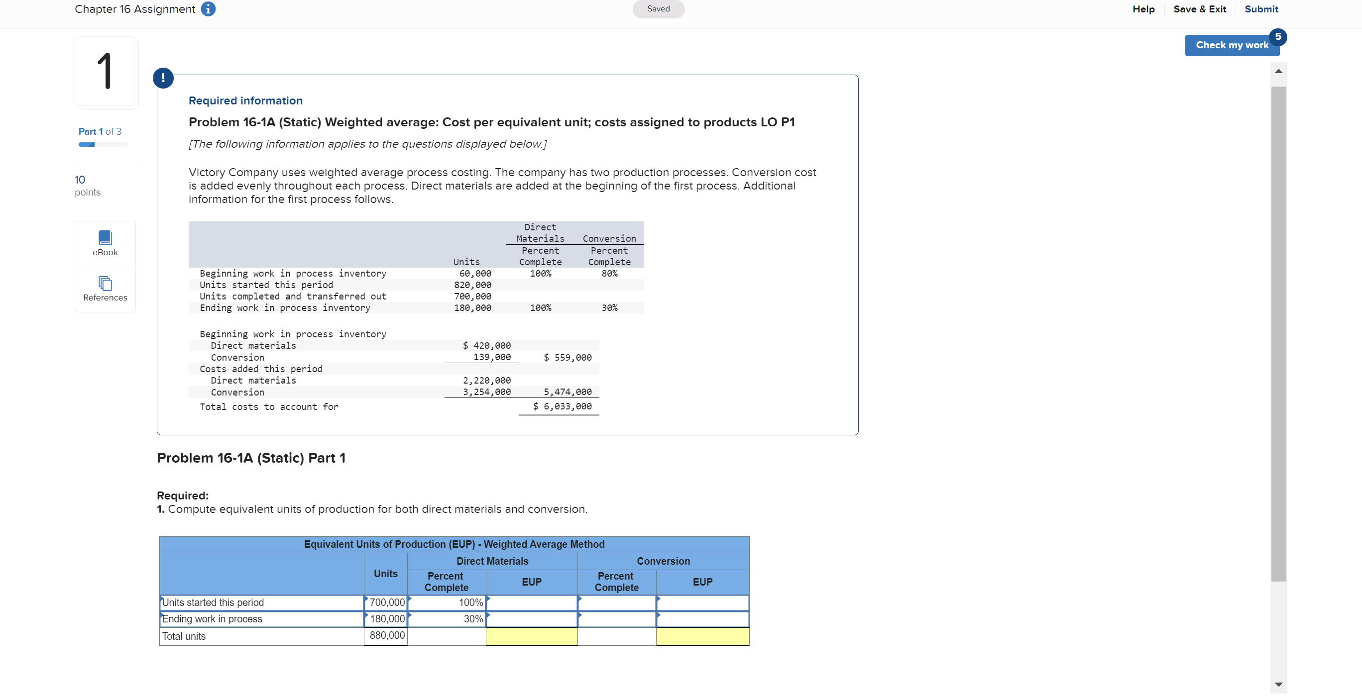Solved Required information Problem 16-1A (Static) Weighted | Chegg.com